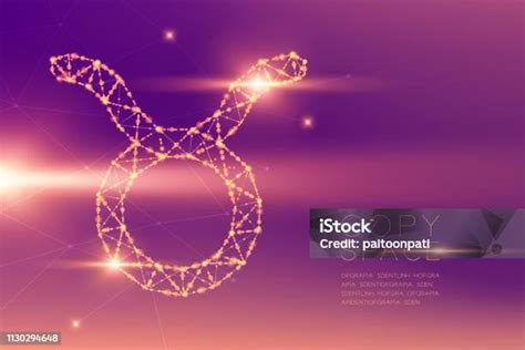 황소 조디악 로그인 와이어 프레임 다각형 미래 Bokeh 빛 프레임 구조와 렌즈 플레어 포춘 텔러 컨셉 디자인 그림 보라색