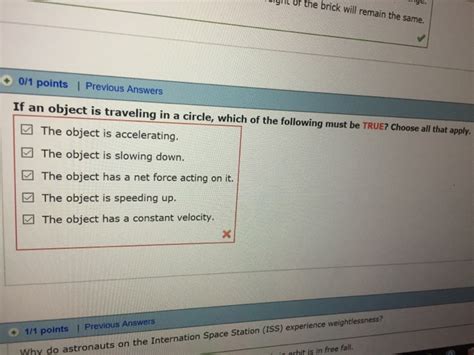 Solved If An Object Is Traveling In A Circle Which Of The Chegg