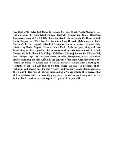 Plaint Under Section 138 Of Ni Act 1881 Pdf Cheque Affidavit