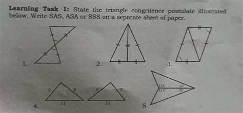 Learning Task 1 State The Triangle Congruence Postulate Illustrated