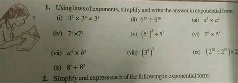 using laws of exponents simplify and write the answer in exponential