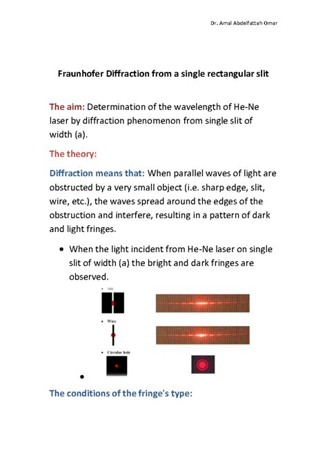 Fraunhofer Diffraction From A Single Rectangular Slit The Theory
