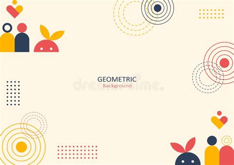 Abstract Geometric Template Flat Design With Simple Shapes Of Circles Heart Lines And Dots On
