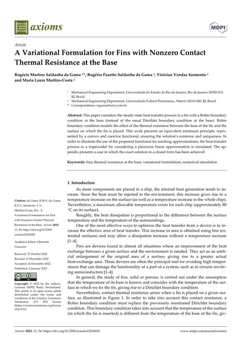 Pdf A Variational Formulation For Fins With Nonzero Contact Thermal Resistance At The Base