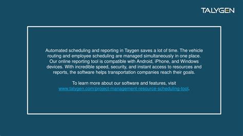 Ppt Best Talygen Resource Scheduling System For Transportation Industry Powerpoint