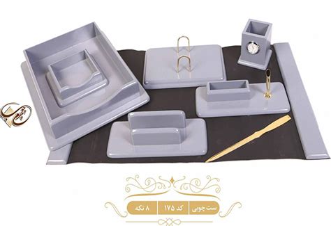 ست اداری رومیزی چوبی کد 175 مجموعه 8 عددی چرم چوب
