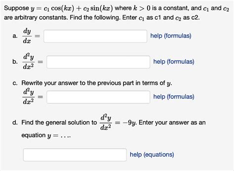 Solved Suppose Yc1coskxc2sinkx Where K0 Is A