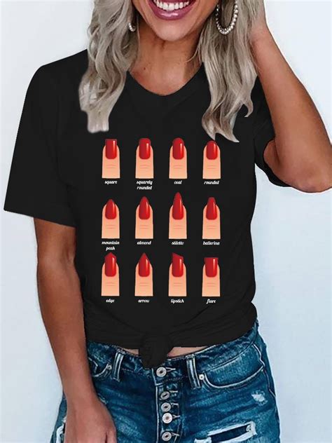 여성 Tshirt 그래픽 네일 모양 패션 캐주얼 귀여운 90 년대 스타일 빈티지 레이디 티 셔츠 인쇄 탑 의류 여성 T 셔츠