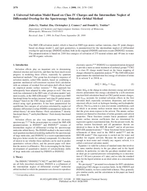Pdf A Universal Solvation Model Based On Class Iv Charges And The