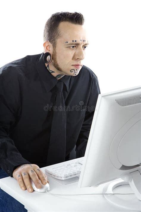 Adult Male Using Computer Stock Image Image Of Individuality