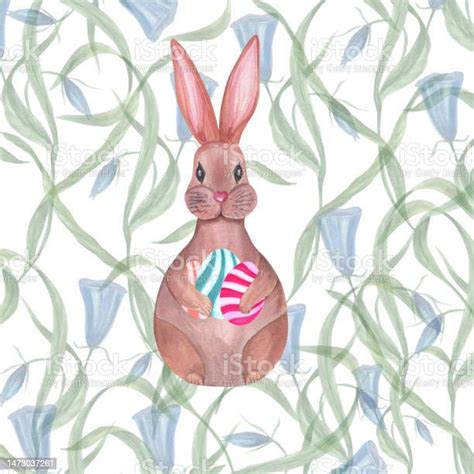 수채화 부활절 토끼 계란 나뭇잎 세트는 흰색 배경에 격리되어 있습니다 벽지 인쇄 스크랩 배너 디자인 엽서 템플릿에 대 한 손으로 그린 그림 0명에 대한 스톡 벡터 아트 및
