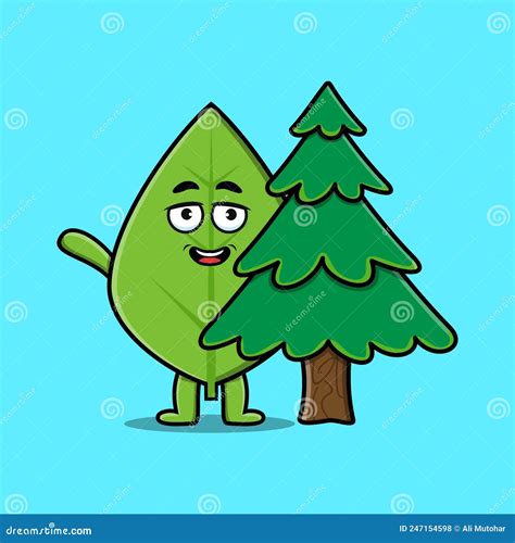 Cute Cartoon Green Leaf Character In Flat Style Stock Vector
