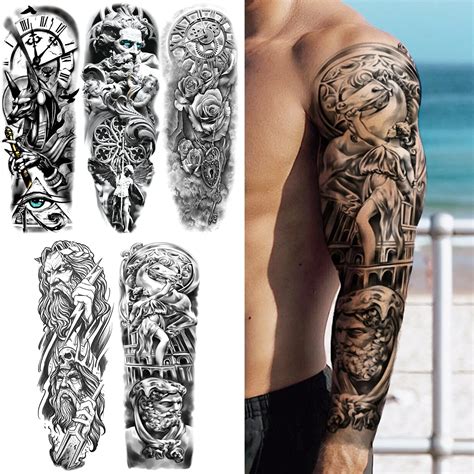 로마 신 수녀 말 임시 문신 슬리브 남성 여성 나침반 장미 천사 가짜 문신 스티커 늑대 악마 눈 전체 팔 문신임시 문신 Aliexpress