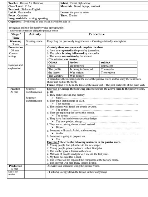 Lesson Plan Grammar Passive Voice Pdf Verb Syntax