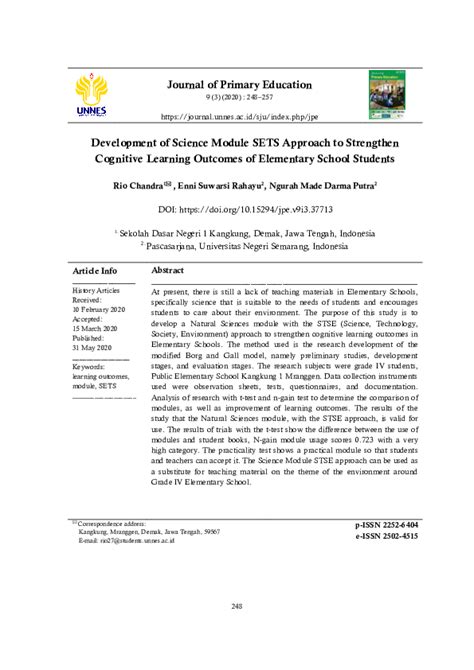 Pdf Development Of Science Module Sets Approach To Strengthen Cognitive Learning Outcomes Of