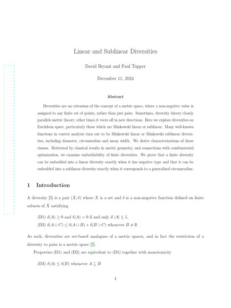 Linear And Sublinear Diversities Pdf Linear Programming Measure