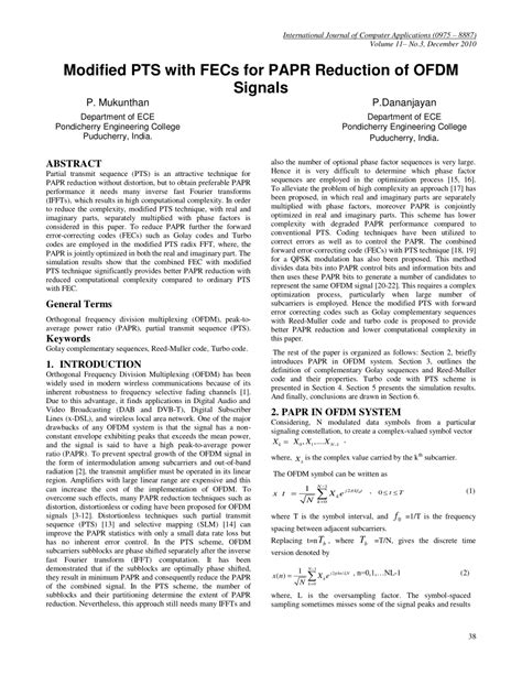 Pdf Modified Pts With Fecs For Papr Reduction Of Ofdm Signals