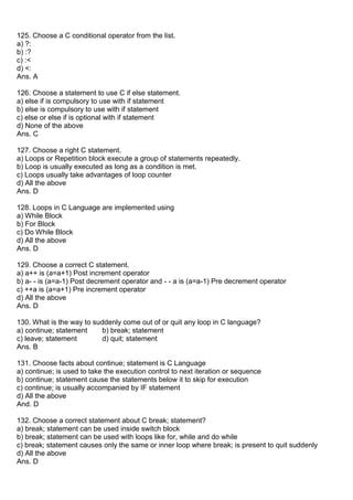 C Language MCQ Programming Theory Questions PDF