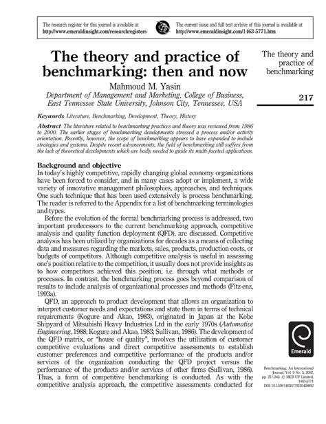 Benchmarking Article The Research Register For This Journal Is Available At Studocu