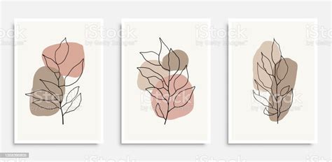 식물벽 아트 벡터 세트 추상적 인 손으로 그린 모양과 단풍 라인 아트 드로잉 인쇄 표지 벽지 최소한의 자연 벽 예술을위한 추상 식물 예술 디자인 벡터 그림입니다 0명에 대한
