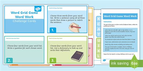 Word Work Word Grid Game Challenge Cards Yr 3 4 Twinkl