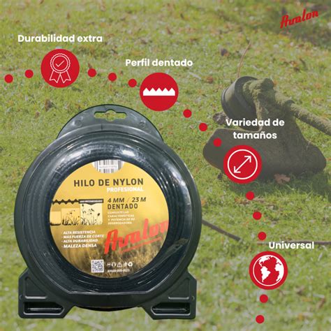 Hilo Dentado De Nylon Avalon Para Desbrozadora 4 Mm X 23 M