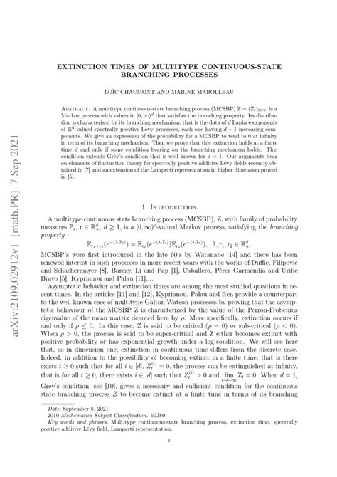 Pdf Extinction Times Of Multitype Continuous State Branching Processes