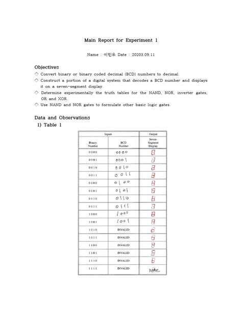 Main Report For Experiment 1 Pdf Binary Coded Decimal Logic Gate