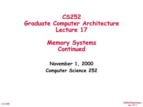 Ppt Cs252 Graduate Computer Architecture Lecture 17 Memory Systems