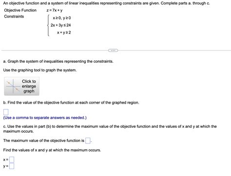 Solved Objective Function Z 7x Y⎩⎨⎧x≥0 Y≥02x 3y≤24x Y≥2