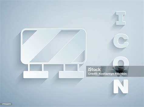 회색 배경에 격리 된 도로 장벽 아이콘을 잘라 용지 건설 중인 제한된 영역의 기호입니다 수리 작업 종이 아트 스타일 벡터 3차원 형태에 대한 스톡 벡터 아트 및 기타 이미지