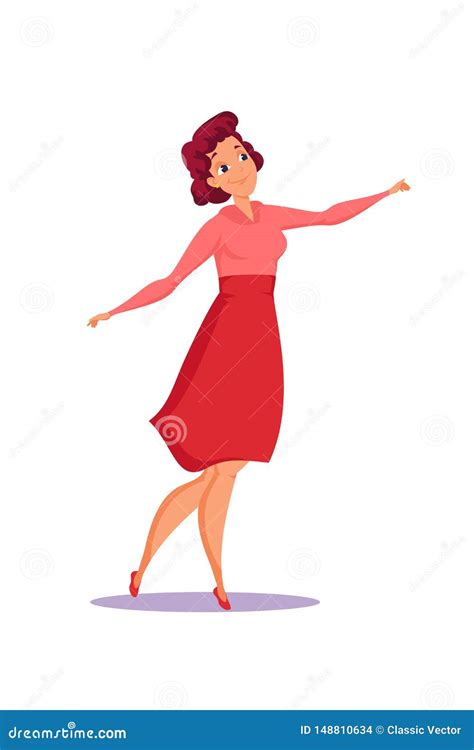 Cheerful Dancing Woman Flat Vector Illustration Stock Vector