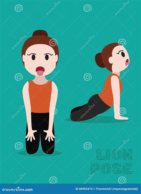 Yoga Lion Pose Cartoon Vector Illustration Monochrome 80869217