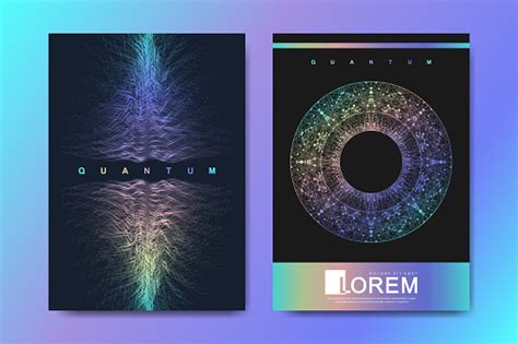 브로셔 전단지 전단지 표지 배너 카탈로그 잡지 연례 보고서를 위한 최신 벡터 템플릿 양자 기술 미래 폭발 디자인 빅 데이터 시각화 인공 지능 A4 용지에 대한 스톡 벡터