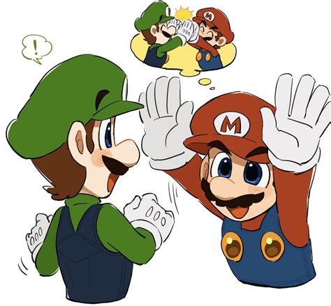 Safebooru 2boys Blue Eyes Blue Overalls Brown Hair Facial Hair Gloves