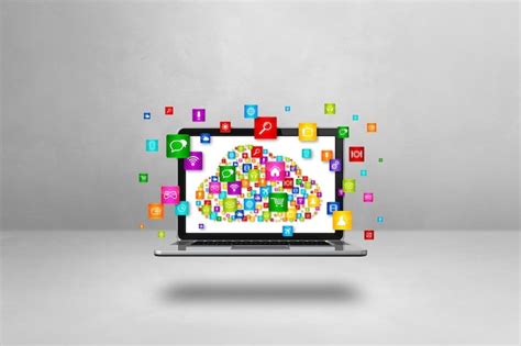 Premium Photo Cloud Computing Symbol And Icons On A Laptop