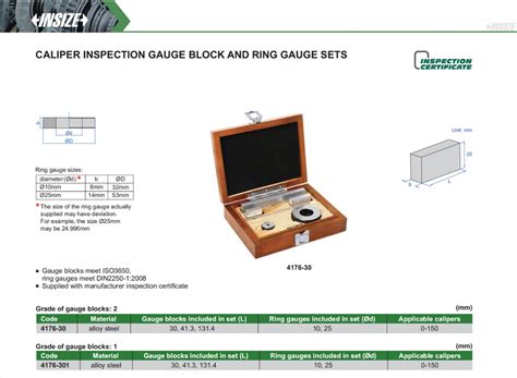 Caliper Inspection Gauge Block And Ring Set For 0 150mm Calipers Ins Engineering Uk