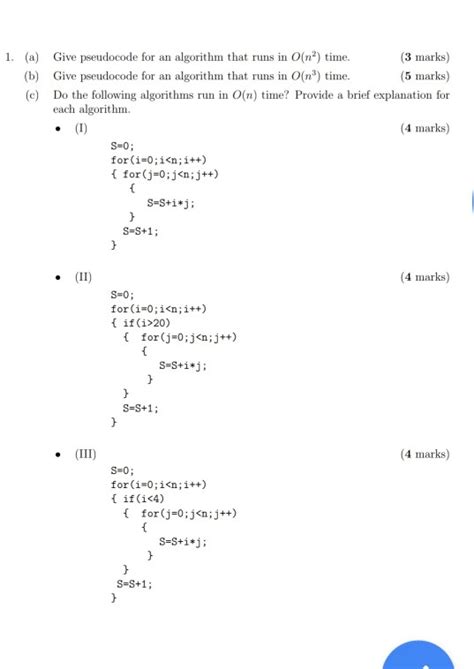 Solved A Give Pseudocode For An Algorithm That Runs In