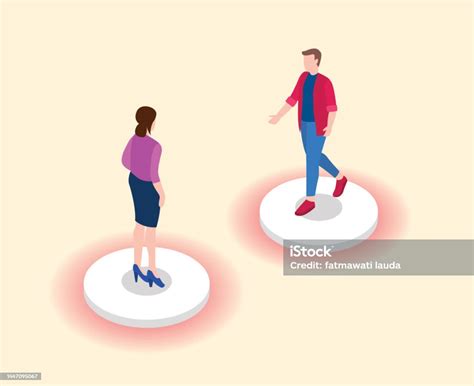 두 사람이 서로 거리를 유지하는 사회적 거리두기 또는 물리적 거리 개념 3차원 형태에 대한 스톡 벡터 아트 및 기타 이미지