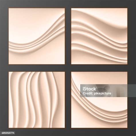 물결 모양의 실크 추상 배경 벡터입니다 초록 물결 실크 배경 크림 색상으로 설정합니다 현실적인 크림 파 텍스처입니다 청첩장에 대 한 디자인 요소 곡선에 대한 스톡 벡터 아트