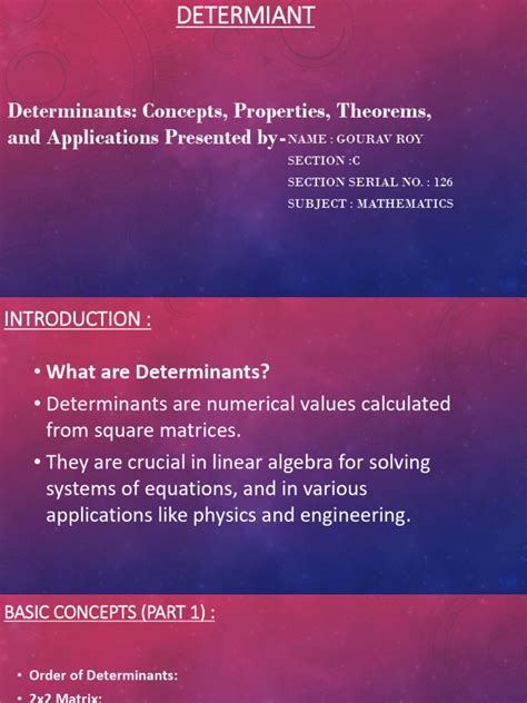 Presentation On Mathematics Pdf Determinant Matrix Mathematics