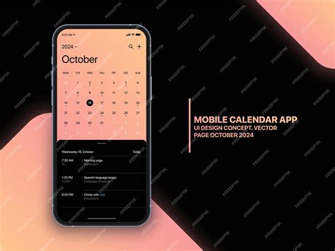 모바일 앱 캘린더 2024 해야 할 일 목록과 작업 터 Ui Ux 디자인 개념 프리미엄 벡터