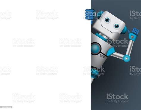 로봇 문자 벡터 일러스트입니다 빈 화이트 보드를 들고 로봇 마스코트 3차원 형태에 대한 스톡 벡터 아트 및 기타 이미지 3차원 형태 개념 개념과 주제 Istock