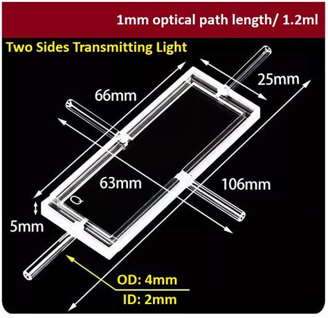 Quartz Cuvette Flow Cell 1mm Optical Path Length Two Sides Transmittin