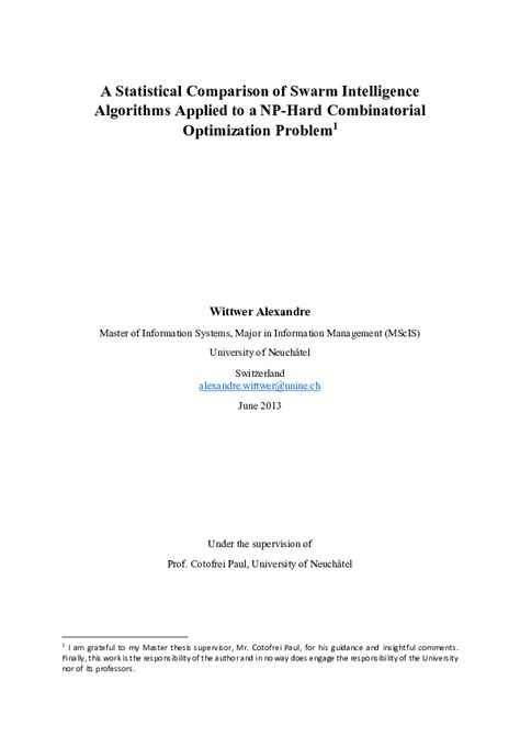 Pdf A Statistical Comparison Of Swarm Intelligence Algorithms Applied To A Np Hard