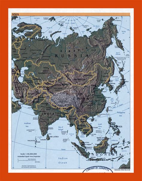 Large Detailed Political Map Of Asia With Relief And Capitals 1999