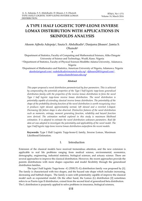 Pdf A Type I Half Logistic Topp Leone Inverse Lomax Distribution With Applications In