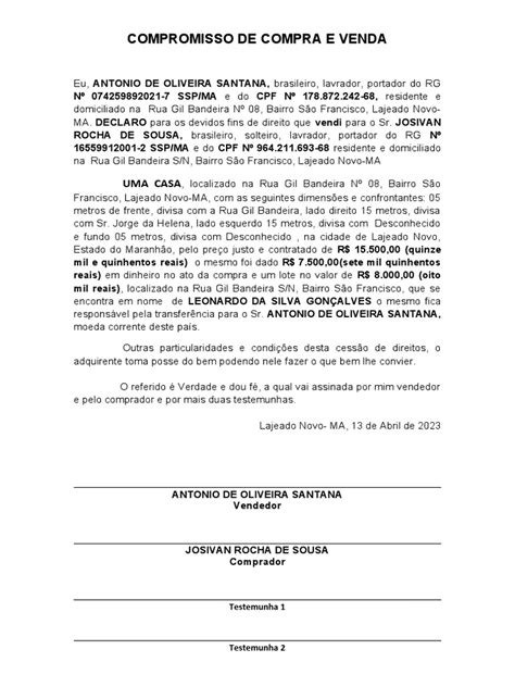 Recibo De Compra E Venda De Imóvel Pdf