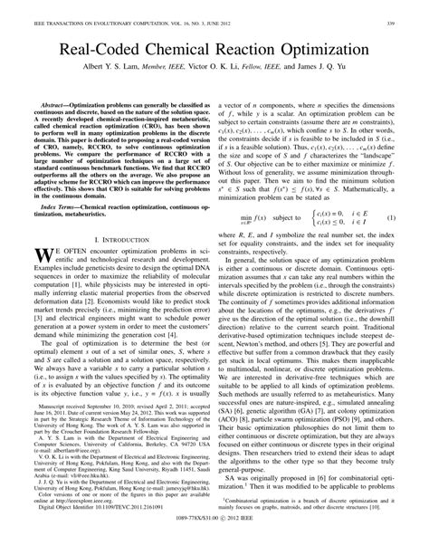 Pdf Real Coded Chemical Reaction Optimization