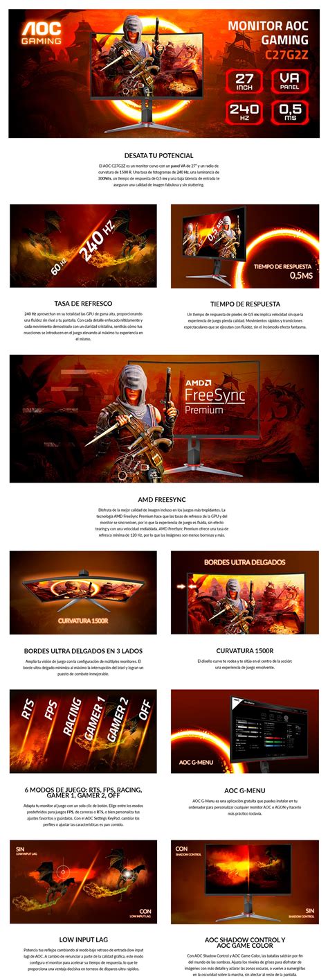 Monitor Aoc 27 Gamer Curvo C27g2z 240hz Full Hd